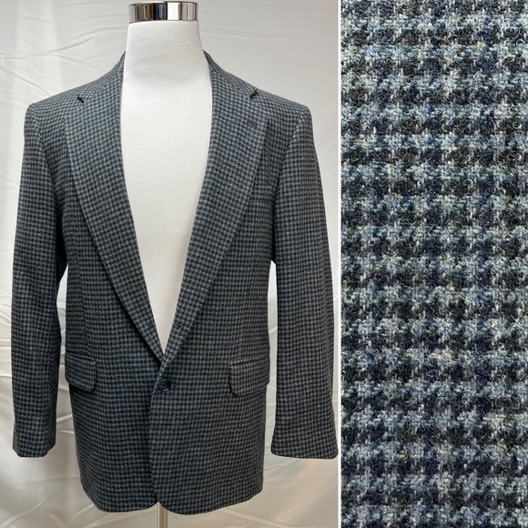 Vintage | Suits & Blazers | Mens Gray Black Blue Houndstooth Tweed Wool ...